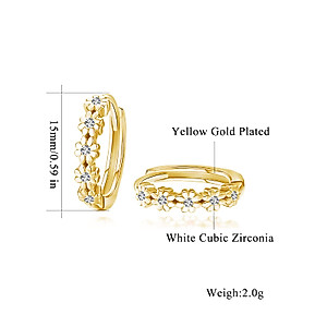 CiNily Small Gold Hoop Earrings for Women Flower Cubic Zirconia Huggie Earrings Hypoallergenic 14K Yellow Gold Plated Cartilage Earrings
