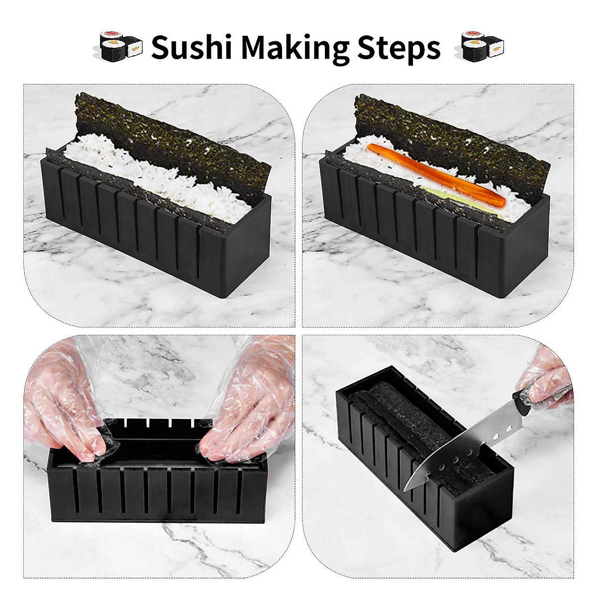 MLRYH Sushi Making Kit Sushi Maker 12 Pcs Plastic Premium set Sushi Tool Set Sushi Rice Roll Mold Shapes, DIY Sushi Roller Tool for Home Beginners.