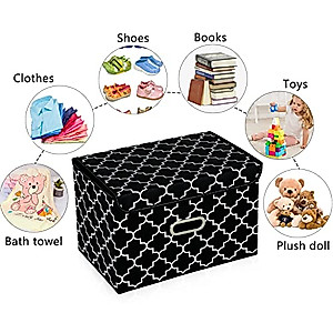 STOREONE Fabric Storage Cube Bins Foldable Organizer Container Collapsible Basket with Lids and Metal Handles, for Home, Bedroom, Closet 3 Pcs (Black Light)