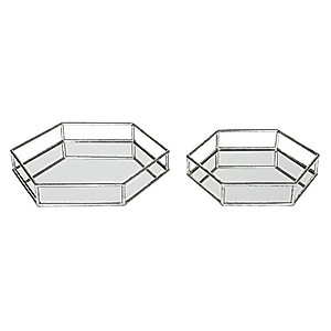 Kate and Laurel Felicia Modern Glam 2-Piece Nesting Metal Mirrored Decorative Accent Trays, Silver