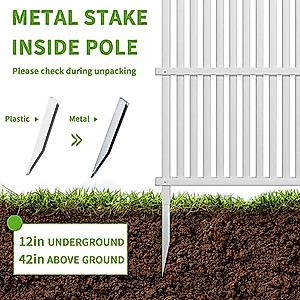 Beimo Privacy Fence Panels Screen Outside, Air Conditioner Fence Vinyl Plastic Outdoor Garbage Trash Can Enclosure, 2 White Panels, 36 "W x 42 "H with Metal Stake