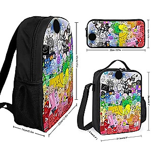 Hei Bai.JZQ Casual 3 in 1 Backpack Set Anime Bookbag With Lunch Box And Pencil Case, Black