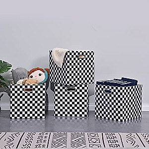 Fboxac Cube Storage Bins 13×13 Polyester Foldable Box with Handles, Collapsible Organization Basket Set of 4 Large Capacity Drawer for Closet Shelf Cabinet Bookcase Bedroom, Checkerboard Black & White