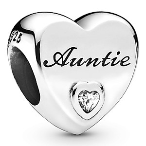PANDORA Auntie Love Heart Charm - Compatible with PANDORA Moments Bracelets - Jewelry for Women - Made with Sterling Silver & Cubic Zirconia