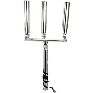 3 Tube Silver Highly Polished Stainless Steel Trident Outrigger Stylish Rod Holder - Triple Rod Holder , Kite Fishing Mount 3-Rod Holder -9998S