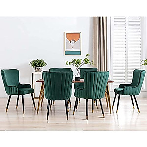 Guyou Velvet Dining Chairs Set of 8 Upholstered Kitchen Chairs, Accent Guest Chair Wingback Dining Room Chair Side Chair with Quilting Back and Gold Legs for Living Room Vanity (Emerald Green, 8 pcs)