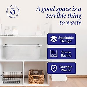 HOMZ 64-Quart Clear Plastic Stackable Storage Bin with Lid Container Box with Latching Handles for Home Garage Organization, Clear (6 Pack)
