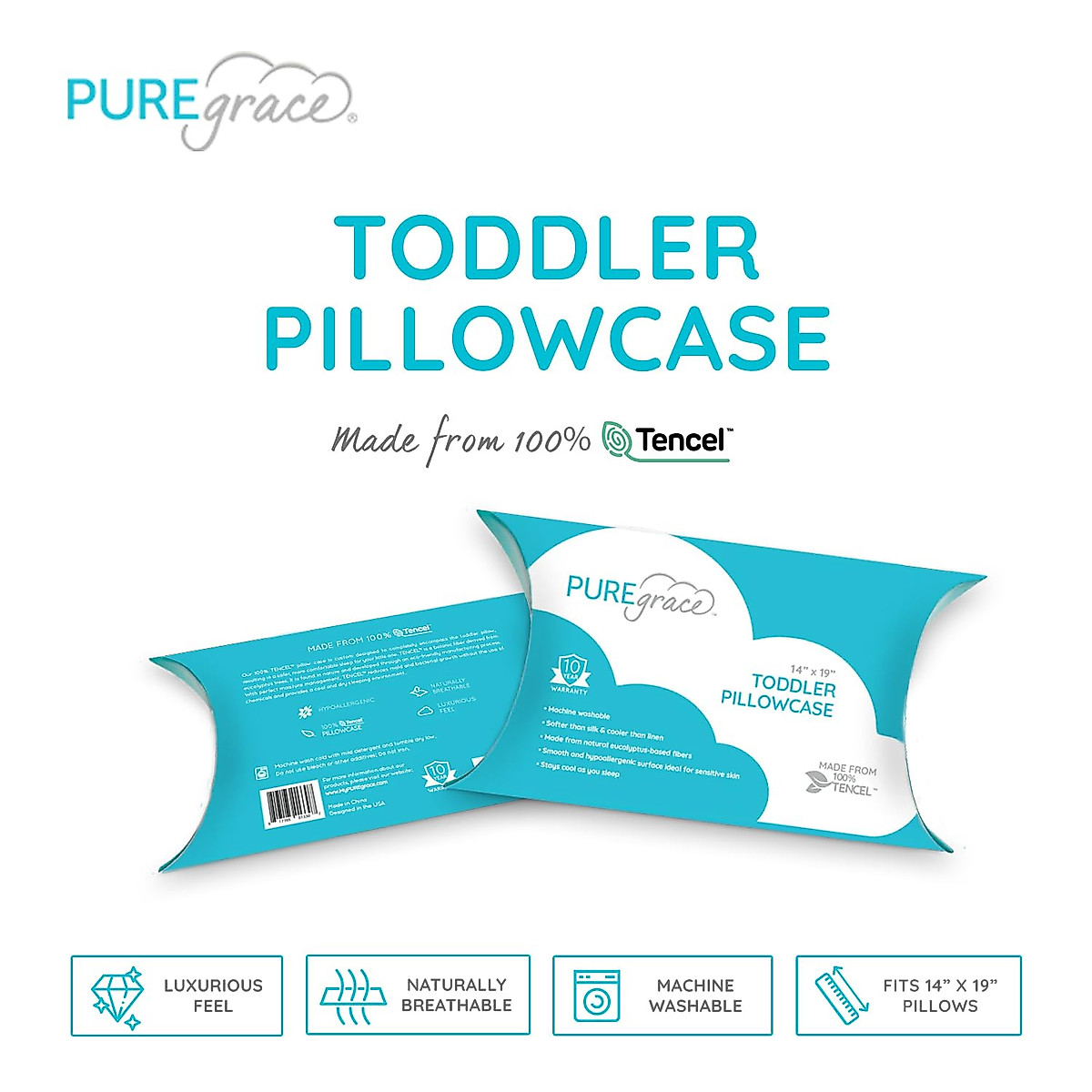 PUREgrace Tencel Toddler Pillowcase – Washable and Soft, Sized for All Toddler Pillows, Breathable and Smooth with Secure Flap Design