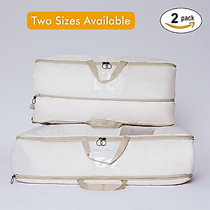 HappiBox 2-pack XXL Comforter Storage Bag - Space Saving Compression Bag for Pillows, Blankets, Bedding -Collapsible Extra Large Mesh Packing Cube - Queen King (2-pack Large Size 28x20x11")