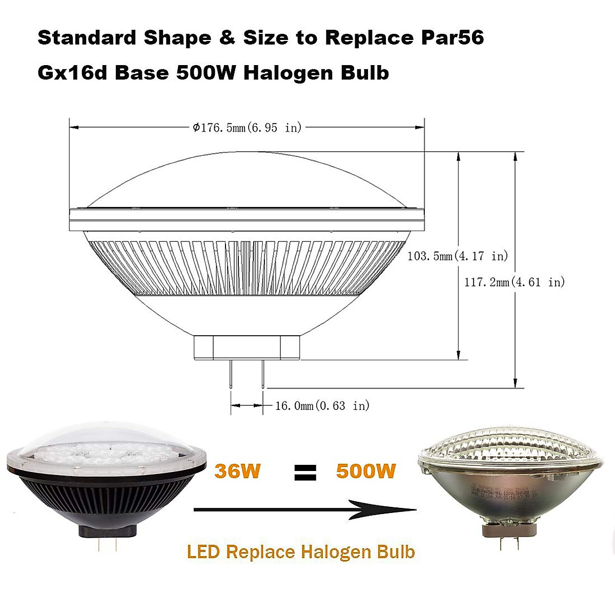 AIPLAMP Par56 LED Bulb Dimmable Soft Warm White Spot Light 2700K-3000K 24°Beam Angle 120V MFL GX16D Base,36W Replace 300W 500W Halogen Light or Incandescent Light Bulb for Church Club Lighting