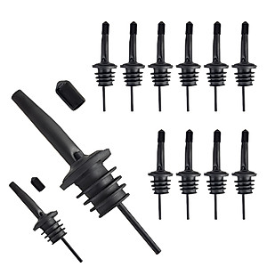 JNWINOG 12 Pack Liquor Pourers Stainless Steel Gold Classic Bottle Pourers Tapered Spout Liquor Bottle Pourers for Alcohol, Olive Oil Dispenser Spout with Rubber Cap (Matte Black)