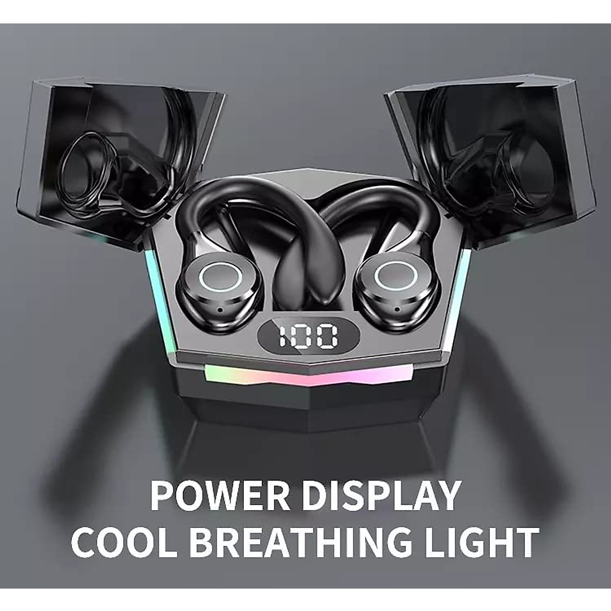 TWS 5.3 Earhook Earbuds Touch Control Waterproof Stereo Sport Gaming Headset with Mic Headphone Wireless Earphone,Black