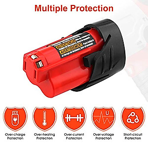 Amsbat 3000mAh 12 Volt Compatible with Milwaukee M12 Battery XC 48-11-2411 48-11-2420 48-11-2401 48-11-2402 48-11-2401 Lithium-ion Cordless Tools Batteries 2 Pack - Black
