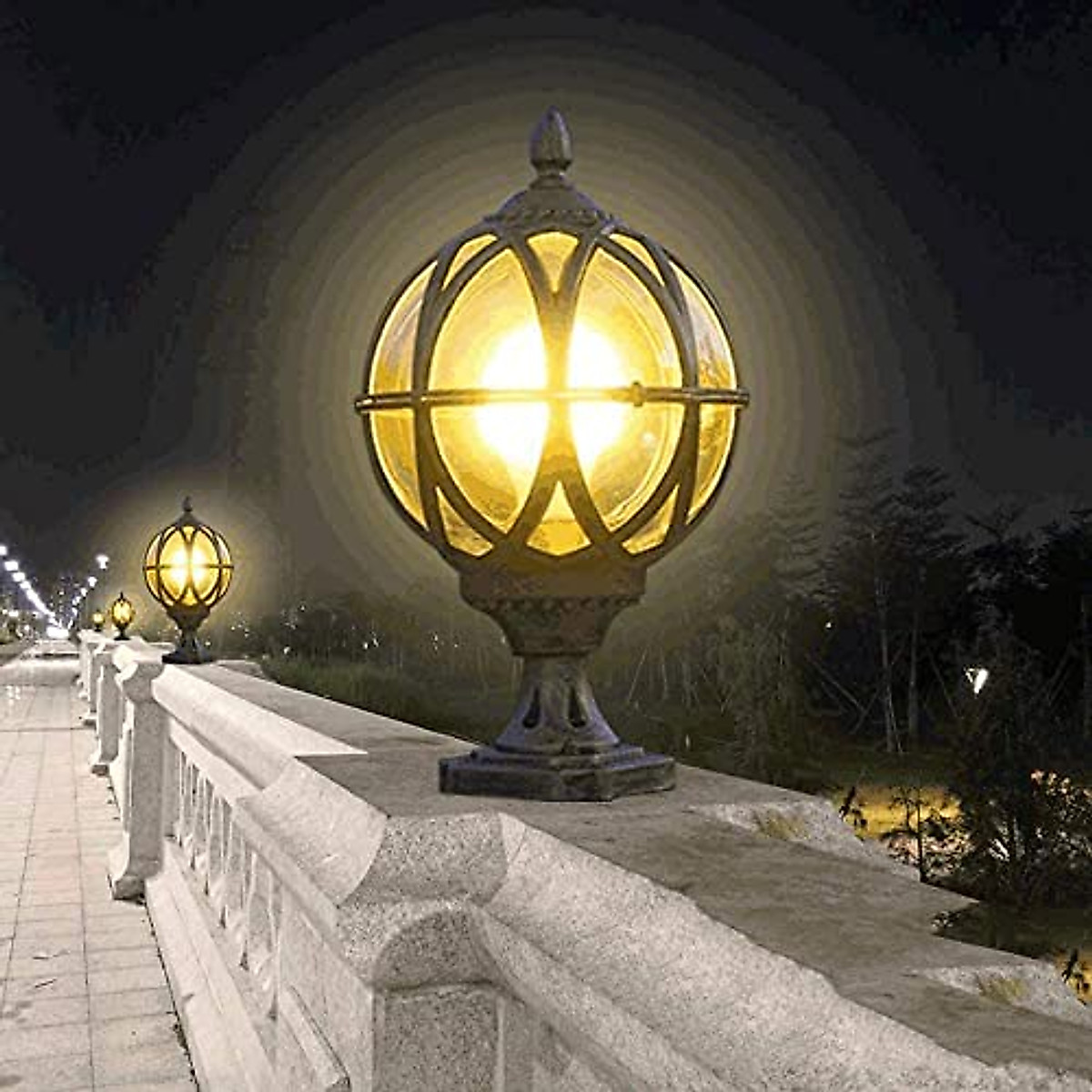 CZLZY Outdoor Waterproof Electric Pillar Lamp European E27 Post Light Villa Courtyard Wall Spherical Aluminum Column Light Glass Lampshade Lawn Road Decoration Landscape Light