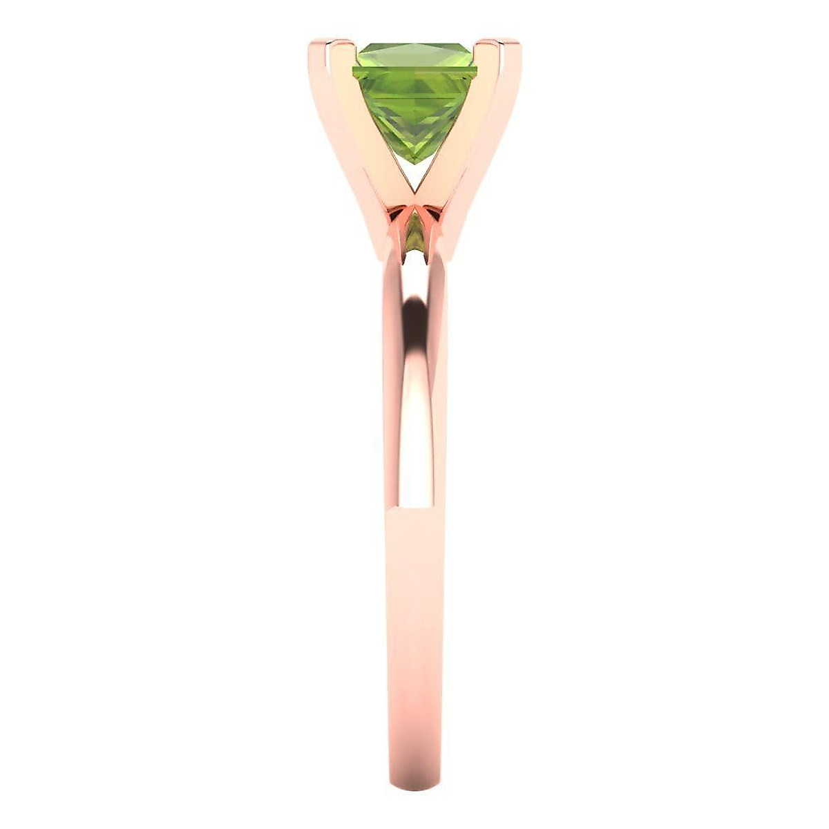 Clara Pucci 0.9ct Princess Cut Solitaire Genuine Vivid Green Peridot Proposal Bridal Designer Wedding Anniversary Ring 14k Rose Gold