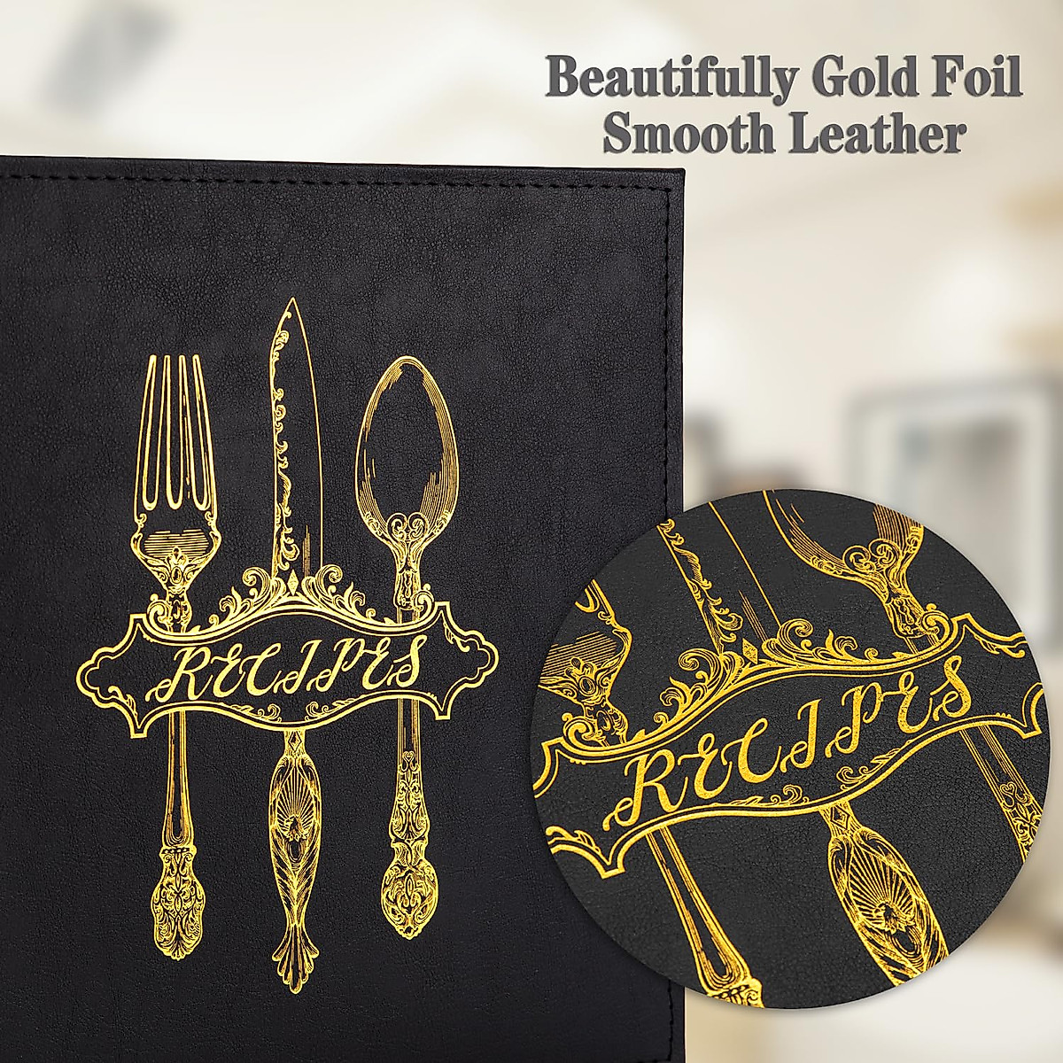 COFICE Recipe Binder – 8.5x11 3 Ring Blank Family Recipe Book Binder Kit to Write in Your Own Recipes with PU Faux Leather Cover and Plastic Sleeves (Black)