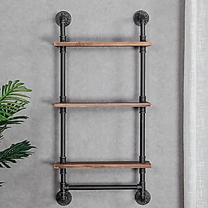 RZGY Industrial Pipe Bathroom Shelves Decor Wall Mounted 3 Tiered, Rustic Pipe Shelving Wood Shelf with Towel Bar, Pipe Shelving Floating Shelves Towel Holder, Retro Black