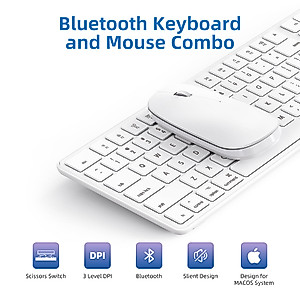 Bluetooth Keyboard and Mouse for Mac, OMOTON Wireless Keyboard and Mouse Combo, Multi-Device Keyboard with Numeric Keypad for MacBook Pro/Air, iMac, iMac Pro, Mac Mini, Mac Pro Laptop and PC (White)