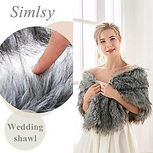 Chicer Wedding Faux Fur Shawl Bridal Faux Fur Shawl Wrap Stole Winter Faux Fur Coat for Bride and Bridesmaids(Grey)