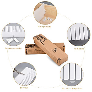 Momoi 42Pcs Drawer Dividers,Adjustable Drawer Organizer with Fixed Buckle,14.9in*4.33in,Drawer Organizer for Socks, Underwear, Makeup, Kitchen, Bedroom, Dresser,White(38 * 11cm 42PCS)