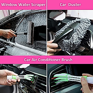 HLWDFLZ 31pcs Car Wash Cleaning Tools Kit Car Detailing Set - Pink Car Wash Kit Interior and Exterior with Car Detail Brushes, Tire Brush, Wash Mitt, Towels