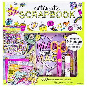 Just My Style Ultimate Scrapbook, Personalize and Decorate A 40-Page DIY Scrapbook, Great for Travel, Road Trips & On-The-Go, Memory Keeper Scrap Book for Kids & Tween Ages 6, 7, 8, 9