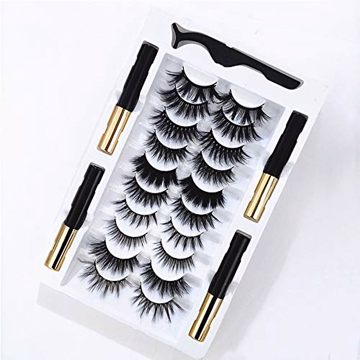 DAODER Magnetic Eyelashes Magnetic Lashes with 4 Tubes Eyeliner Kit 6 Magnets Natural Dramatic Lashes Mixed Wispy Long False Eyelashes Reusable 10 Pairs