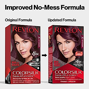 REVLON Colorsilk Beautiful Color Permanent Hair Color with 3D Gel Technology Keratin 100 Gray Coverage Hair Dye, 48 Burgundy, 1 Count