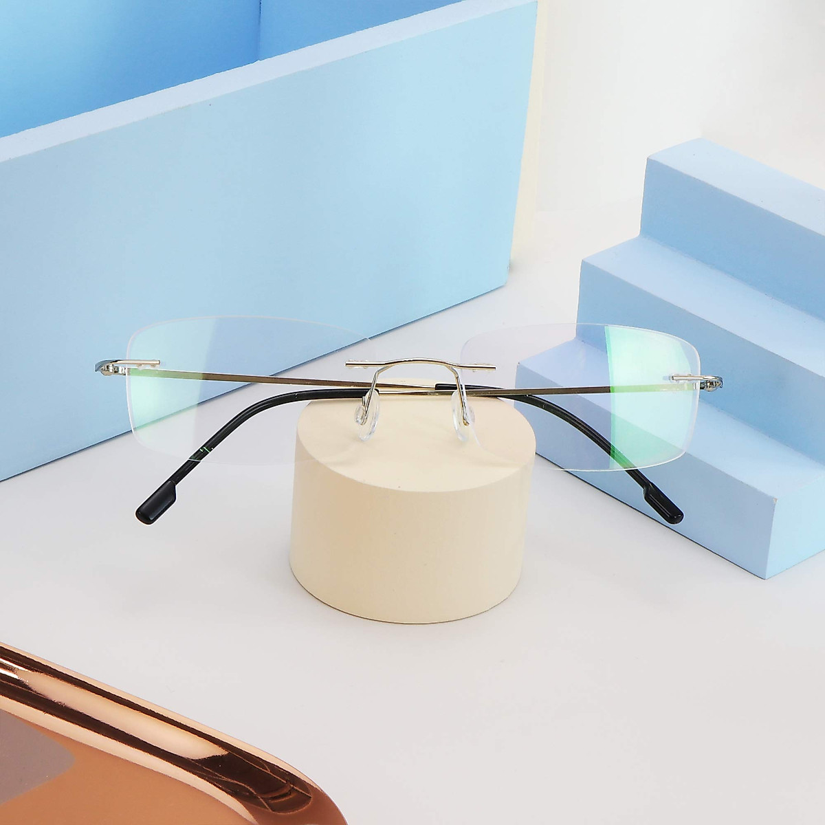 LifeArt Blue Light Blocking Computer Reading Glasses, Men’s and Women’s Rimless Frame, Anti Eyestrain, +0.00 Magnification