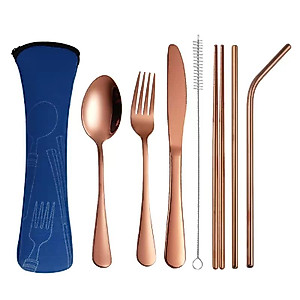 Alikpop Portable Lunch Cutlery Sets-Straw, Straight Straw, Knife, Fork, Spoon, Chopsticks, Cleaning Brush 8 Piece Kpop Merchandise Bangtan Boys Merch Travel Camping Utensils Set (Black)