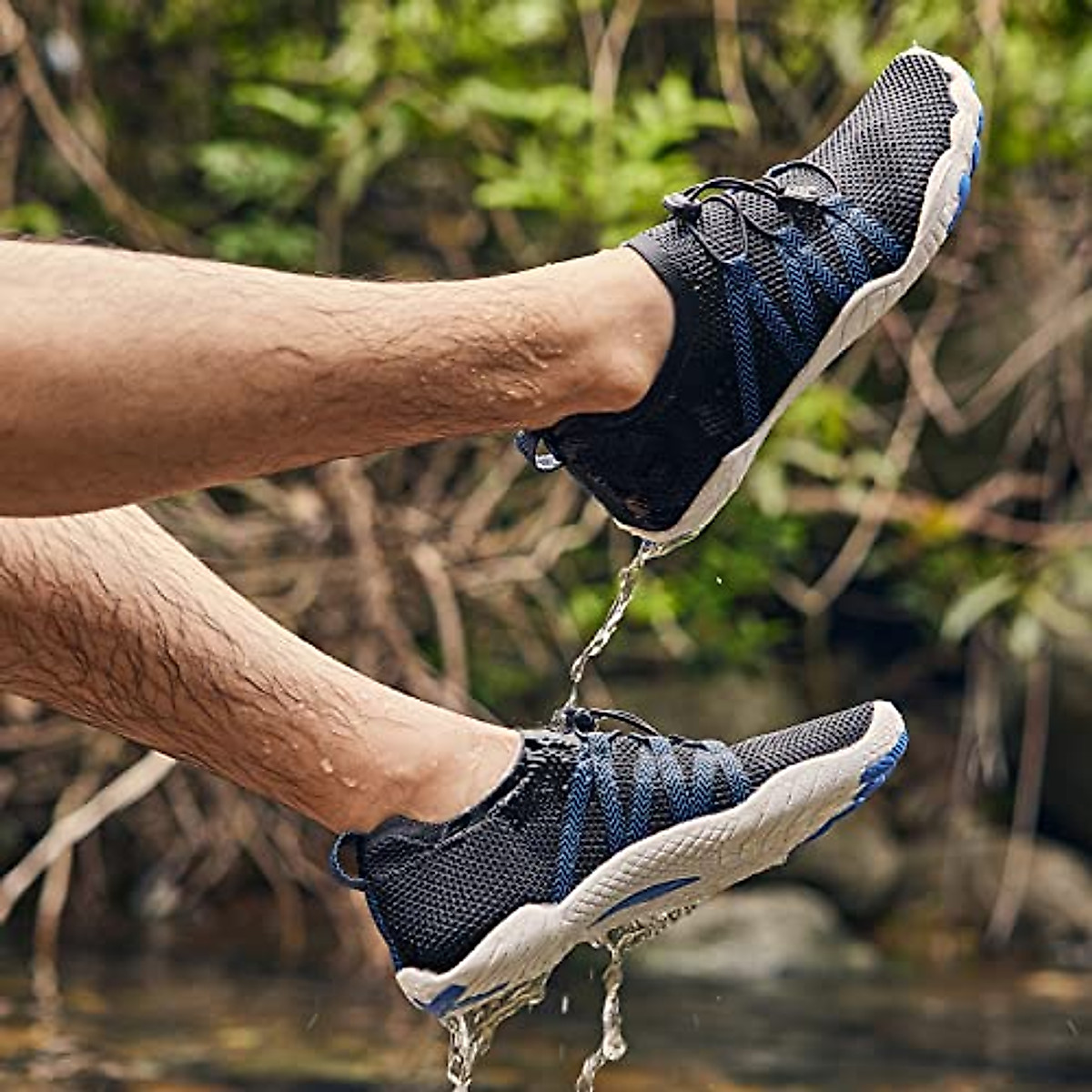 ALEADER Xbarefoot Mens Water Hiking Shoes Slip On Quick Drying Barefoot Shoes for River, Beach, Aqua Black Blue Size 9 US