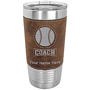 LaserGram 20oz Vacuum Insulated Tumbler Mug, Baseball Coach, Personalized Engraving Included (Faux Leather, Rustic)