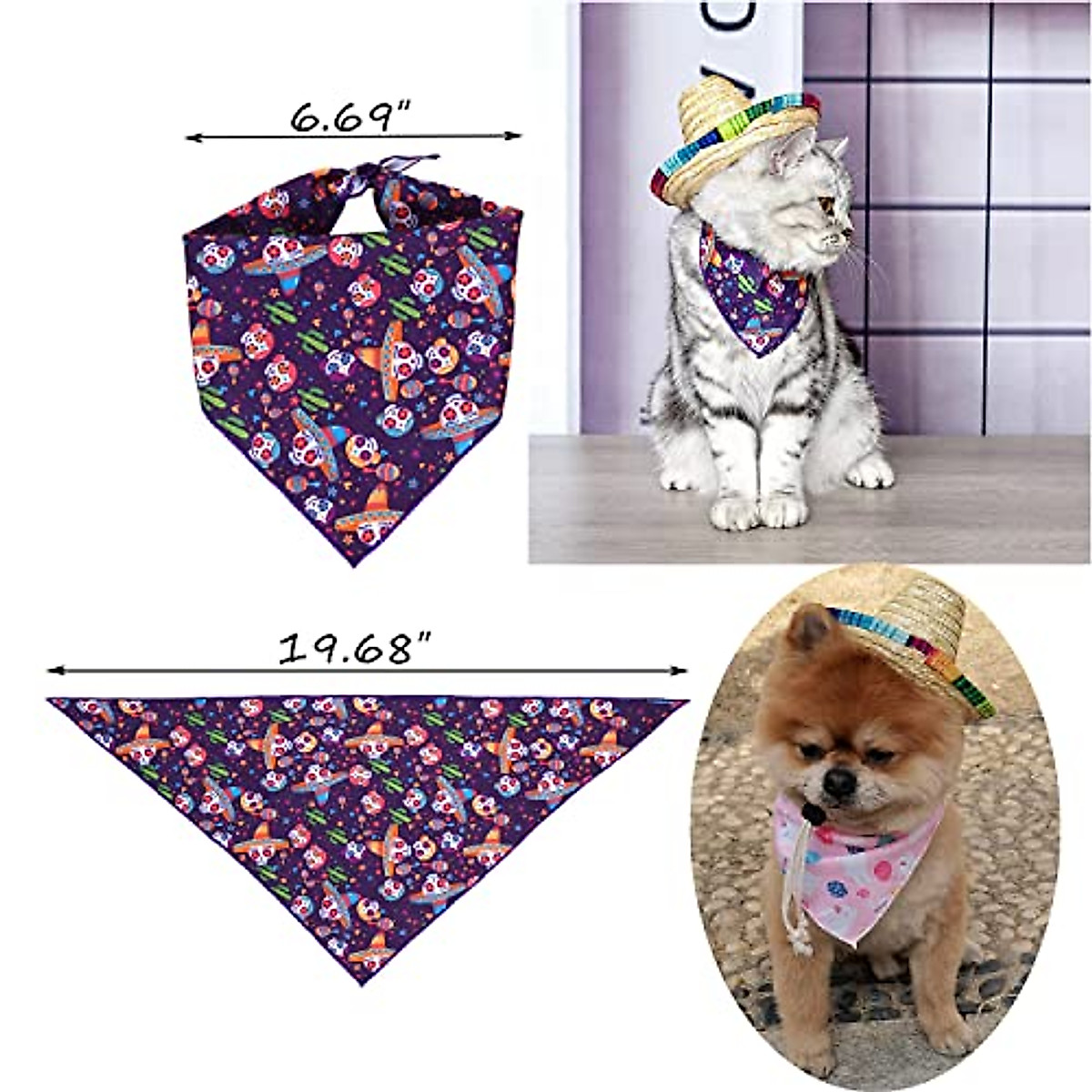 9 Pieces Funny Dog Cat Costume,Puppy Hat,Straw Hat for Cat,Color Changing Glasses for Cat,Dog Scarf,Artificial Gold Necklace for Small Dog and Cat