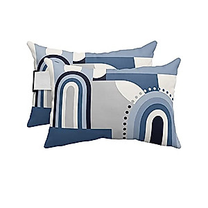 Recliner Head Pillow Ledge Loungers Chair Pillows with Insert Mid-Century Modern Curve Abstract Geometric Blue Gray Lumbar Pillow with Adjustable Strap Patio Garden Cushion for Bench Couch, 2 PCS