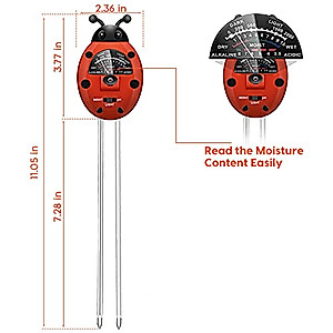 UNIWA Soil pH Meter, 3-in-1 Soil Tester Kit with Plant Moisture, Light and pH Tester, Soil pH Meter for Garden, Farm, Lawn, Indoor and Outdoor (No Battery Needed), Colorful Ladybug Shape