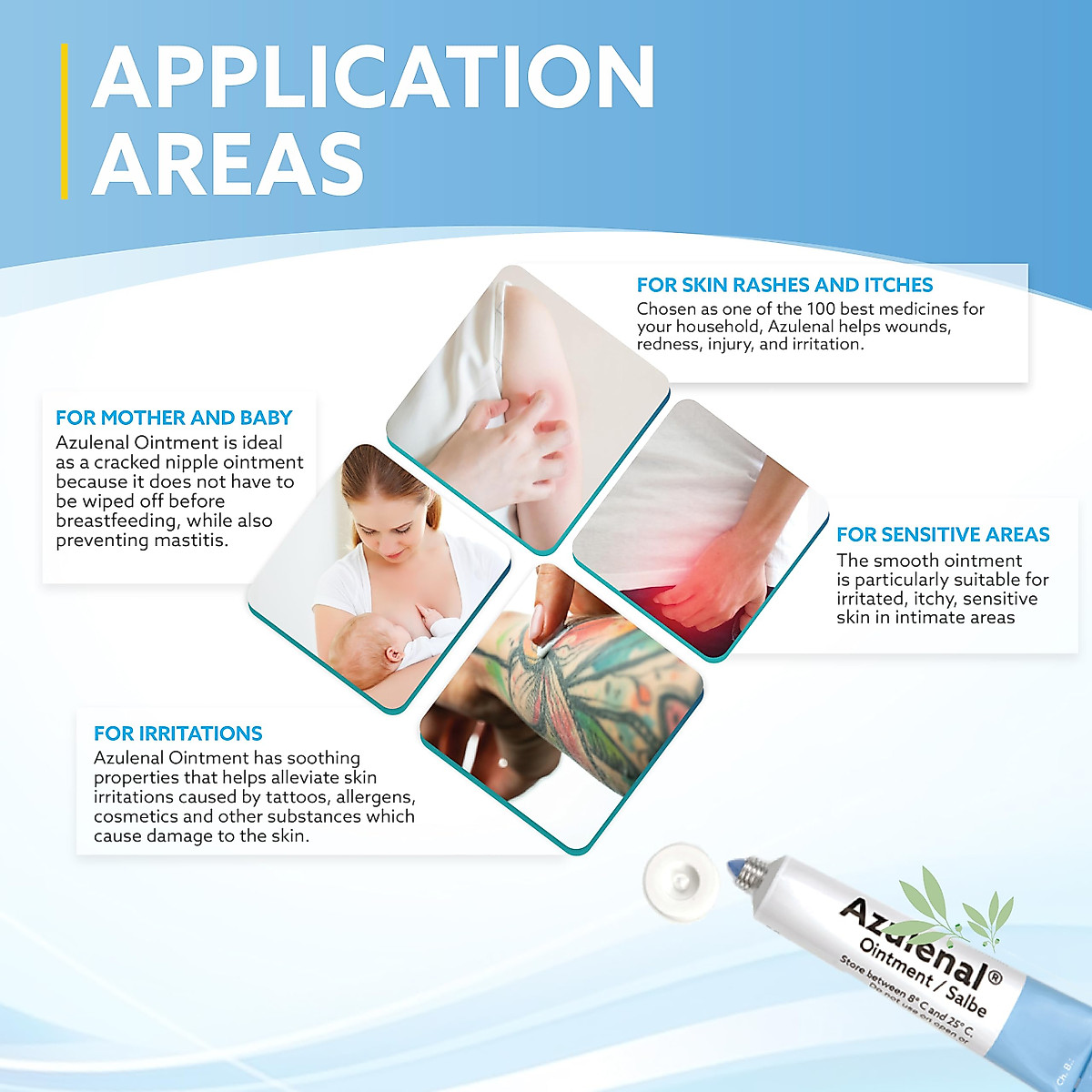 Azulenal Ointment with Guaiazulene | Wound and Healing Ointment for Diaper Rashes, Itches, Cuts, Burns, & Sore Nipples | Suitable for Use for Babies and Nursing Mothers | Made in Europe