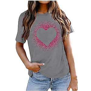 Women Love Heart Graphic Tees Shirt Short Sleeve Tops Tshirts Regular Fit Tunic Blouse Cute Funny Gift Clothes 2023