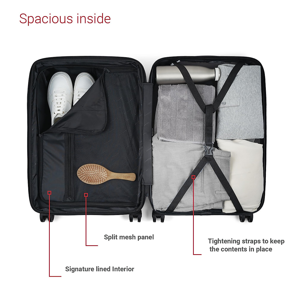 Bugatti Nashville Collection 20 Inch Hard Shell Spinner Carry On Bag for Airplanes, Hardside Expandable Suitcase with 360-Degree Spinner Wheels, Retractable Handle, Airline Approved, Black