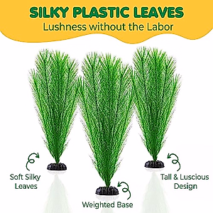 SunGrow Aquarium Plastic Silk Plants, Gives Shade and Beautiful Environment to Aquatic Pets, Perfect for Both Saltwater and Freshwater Tanks Decoration, Fish Tank Accessories & Supplies, 3 Pcs