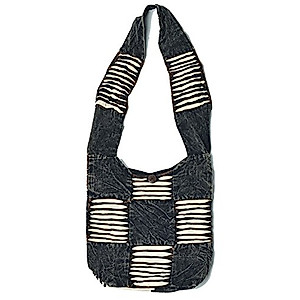 Black and White Razor Cut Patchwork Unique Crossbody Shoulder Boho Hippie Handbag Purse Large