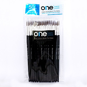 50 Pcs Pack of Synthetic Sable Fine Detail Paint Brushes Set for Miniature, Scale Model, Art Painting in Acrylic, Oil, Watercolor - Pointed Round (Size #1 (Large))