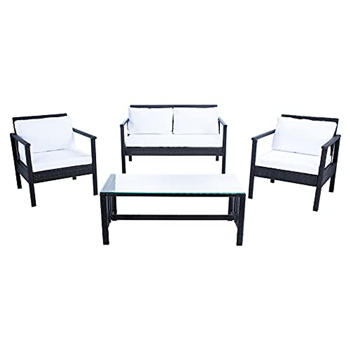 Safavieh Outdoor Collection Garnen Wicker Cushion 4-Piece Living Set PAT7714A, Black/White