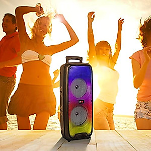 QFX LMS-66 TWS Bluetooth Rechargeable Portable Speaker with Dual 6.5" Speakers, EDR Communication, and Liquid Motion Party Lights