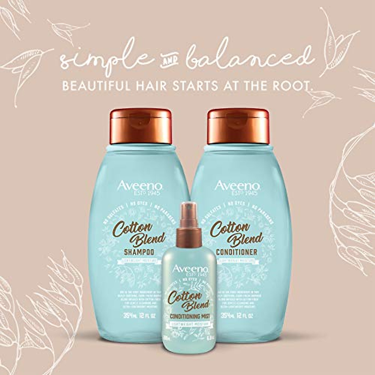 Aveeno Blend Sulfatefree Shampoo for Light Moisture Soothed Scalp Gentle Cleansing Shampoo With Nourishing Oat Paraben Dyefree, White Cotton, 12 Fl Oz