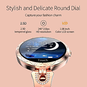 Thafikzi Smartwatch for Women Compatible for iPhone Samsung Android iOS Phones. Smart Bracelet with Female Menstrual Cycle Heart Rate Blood Pressure Remote Photography Waterproof Pedometer (Gold)