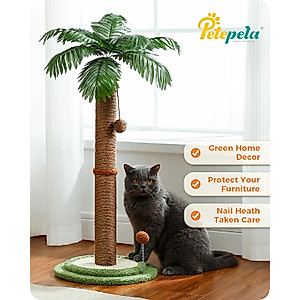 PETEPELA Cat Scratching Post, 33" Tall Cat Scratcher for Large Cats with Interactive Balls& 100% Sisal Covered Kitten Scratch Posts for Indoor Cats(Brown)