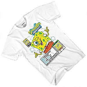 Mens Spongebob Squarepants Classic Shirt - Spongebob, Patrick & Krusty Krab T-Shirt (White Stat Sheet, Medium)