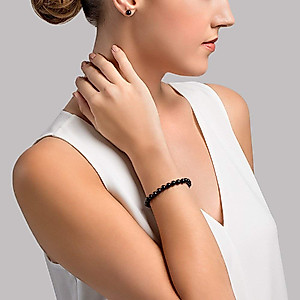 The Pearl Source 14K Gold 6-6.5mm AAA Quality Round Black Japanese Akoya Saltwater Cultured Pearl Bracelet for Women