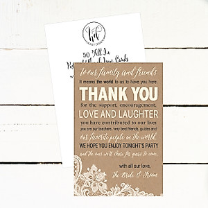 Hadley Designs 50 Wedding Kraft Thank You Place Cards, Rehearsal Dinner Thank You Table Sign, Menu Place Setting Card Notes, Placement Thank You Note Favors For Family & Guests
