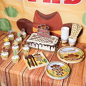 All-in-One 357 Pc Western Party Decorations (Serves 24) Rodeo Party Supplies with Plates, Cups, Napkins, Tablecloth, Balloons, Cake and Cupcake Topper and More Cowboy Birthday Decorations